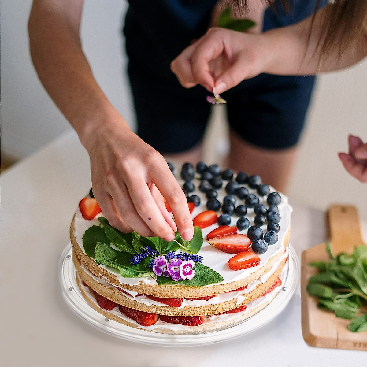 WishDirect Lazy Susan Turntable, Cabinet Organizer for Kitchen, Pantry, Bathroom, Fridge, Countertop Vanity Storage, Plastic Round Spice Rack Organizer 360° Rotation- Food Safe, Clear, 12 Inch
