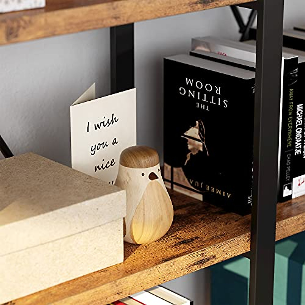 IRONCK Industrial Bookshelf and Bookcase Double Wide 5 Tier,Book Cases Wood and Metal Bookshelves for Home Office, Easy Assembly, Vintage Brown