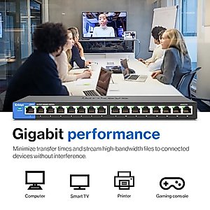 Linksys LGS116 16 Port Gigabit Unmanaged Network Switch - Home / Office Ethernet Switch Hub with Metal Housing - Wall Mount or Desktop Ethernet Splitter, Easy Plug & Play Connection