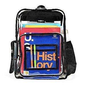 SMARTY Large Heavy Duty Clear Backpack V6 Durable Transparent See Through Bag (Black)