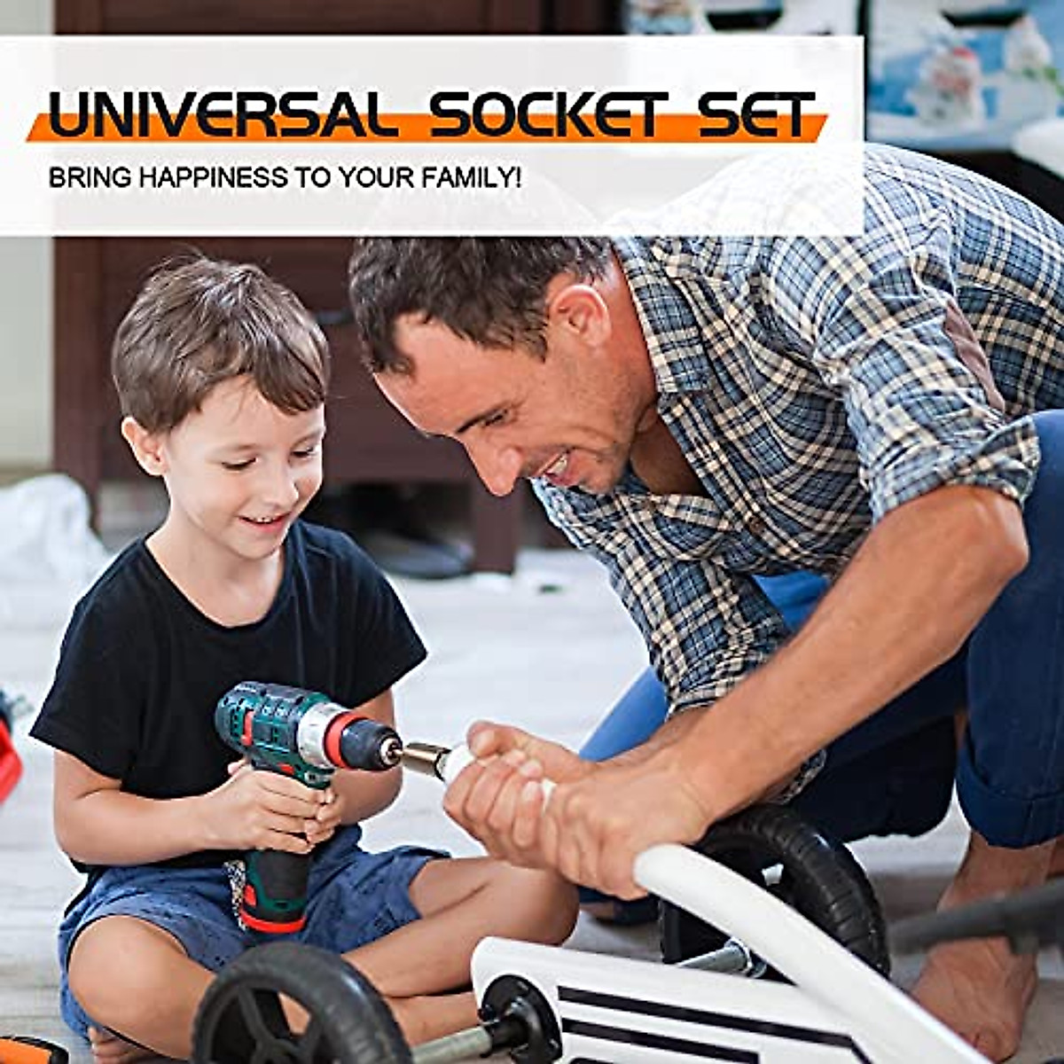 Valentines Gift Universal Socket Tools - Super Grip Socket Set with Power Drill Adapter (7-19mm) | Cool Gadgets Birthday Gift Ideas for Dad Papa Father Husband Grandpa Valentines Day Gifts for Her Him