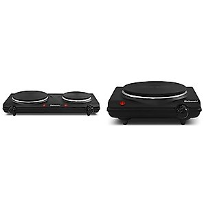 Elite Gourmet EDB-302BF Countertop Dual Flat Electric Hot Burner, Temperature Controls, Power Indicator Lights + ESB-300X Single Countertop Coiled, Electric Hot Burner, Black