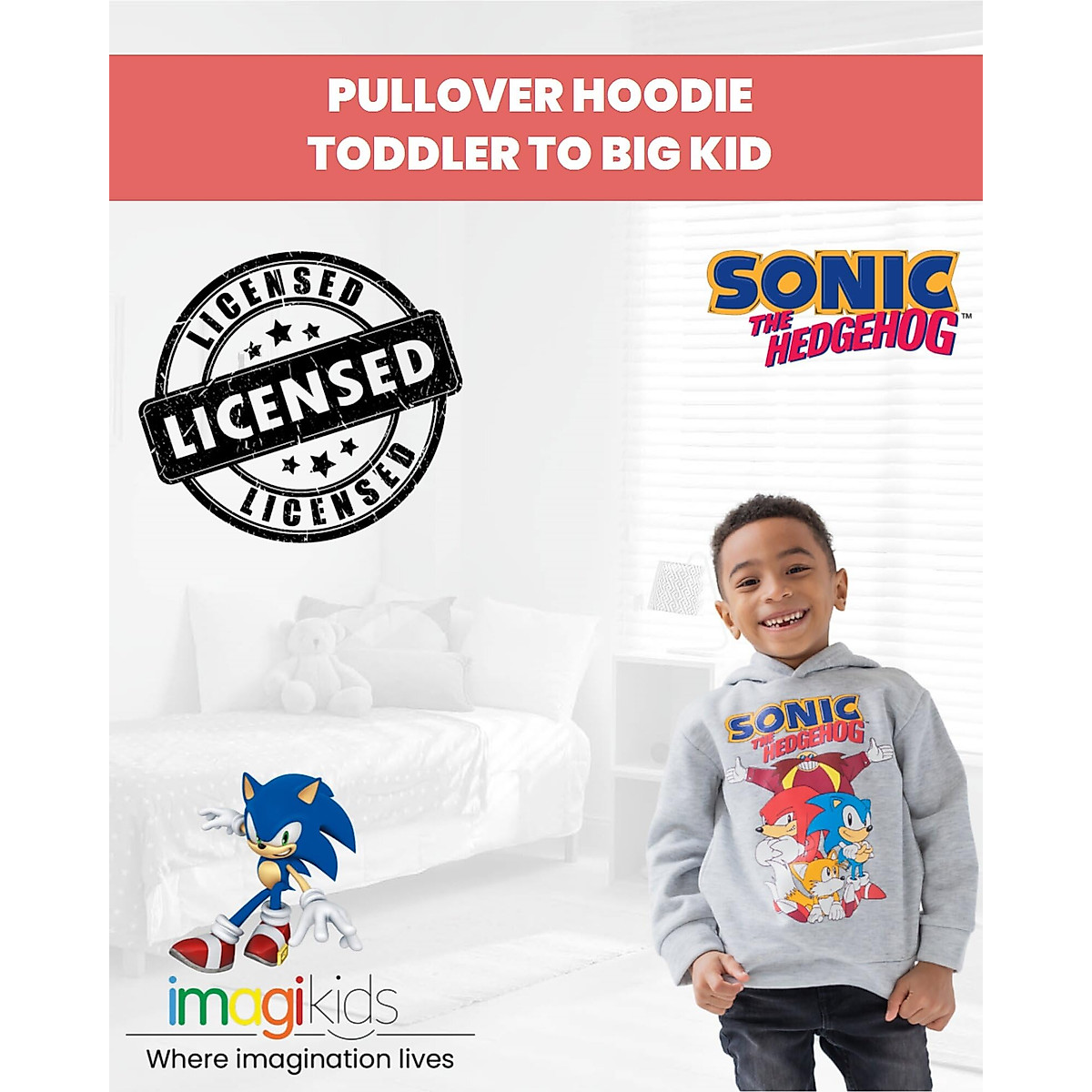 SEGA Sonic The Hedgehog And Friends Little Boys Fleece Hoodie Grey 7-8