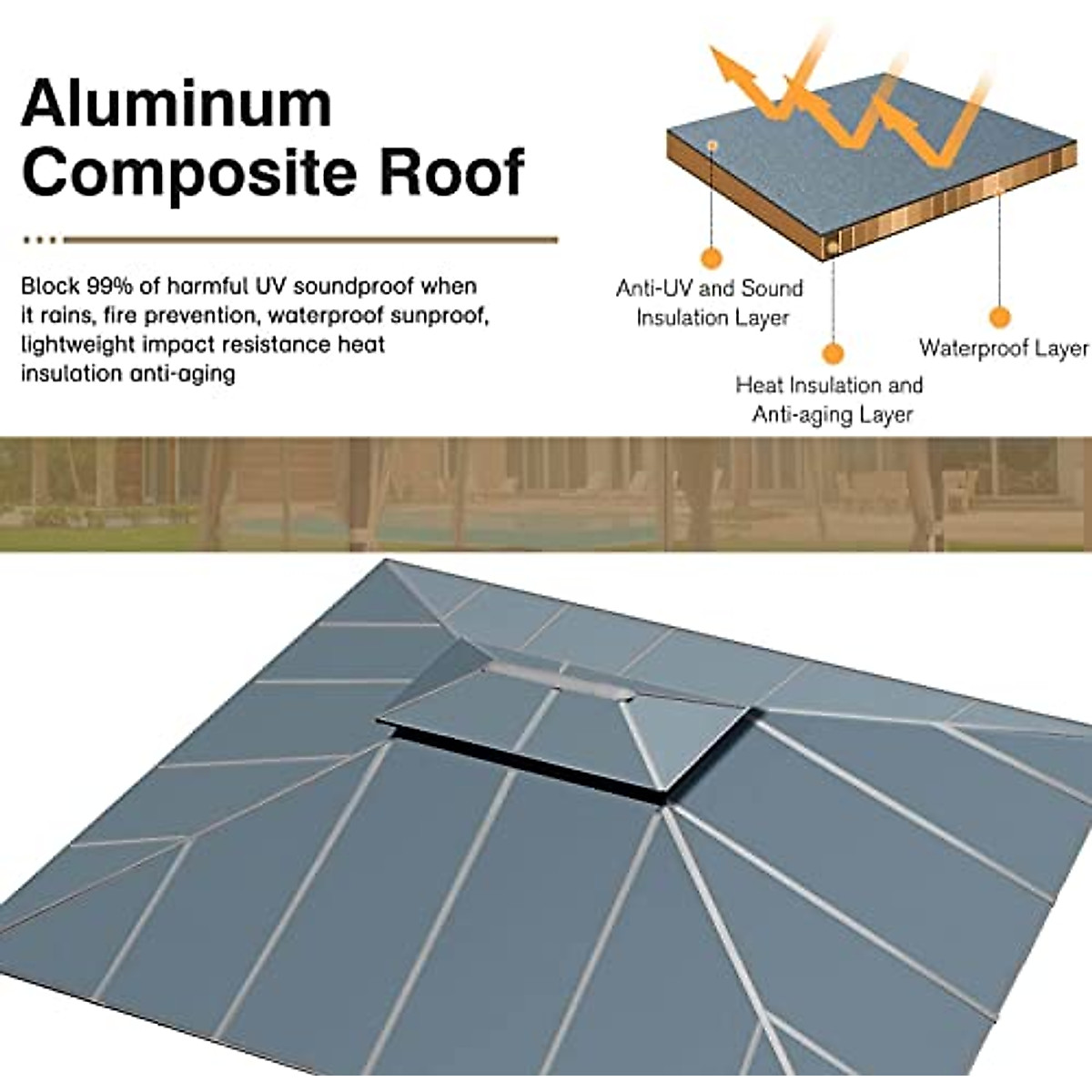 MELLCOM 12x20ft Hardtop Gazebo, Permanent Outdoor Patio Gazebo with Double Aluminum Composite Roof for Patio Lawn and Garden, Curtains and Netting Included