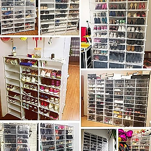 DYRABREST Portable Shoe Rack Enclosed Shoe Organizer, 72 Pairs DIY Shoe Cabinet, White Plastic Closet Shoe Organizer with Transparent Door, Free Standing Shoe Rack Expandable for High Heels, Boots