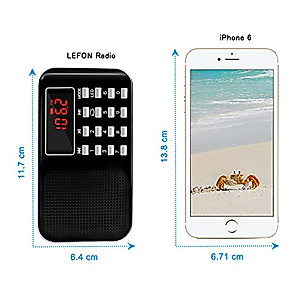 LEFON Mini Digital AM FM Radio Media Speaker MP3 Music Player Support TF Card/USB Disk with LED Screen Display and Emergency Flashlight Function (Black-Upgraded Version)