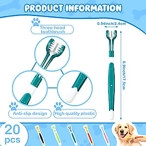 Vesici 20 Pcs 7 Inch Dog Toothbrush 3 Sided Dog Tooth Brush Cat Toothbrush Pet Teeth Cleaning Brush Dental Care Suitable for Most Pets Puppy Kitten Different Teeth and Mouth Shapes Cleaning