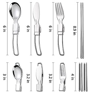 KitchenMade 4 Pack Reusable Flatware Sets Knife, Fork, Spoon, Chopsticks, Stainless Steel Folding Utensil Set & Nylon Storage Bag ，Ultralight Utensils for Backpacking/Hiking/Camping