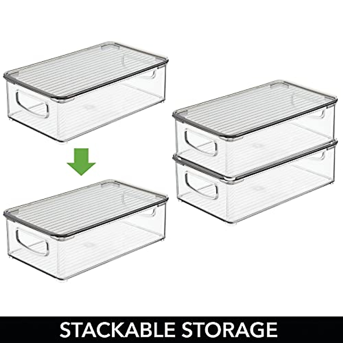 mDesign Plastic Pantry Storage Box Container with Lid and Built-In Handles - Organization for Flour, Cereal, Pasta, Rice, or Food in Kitchen Cupboard, Ligne Collection, 8 Pack, Clear/Smoke Gray