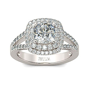 Jeulia Brilliant Diamond Band Rings for Women Halo Split Shank Cushion Cut 925 Sterling Silver Ring Wedding Engagement Anniversary Promise Ring Bridal Sets (8.0(U.S))