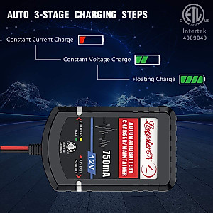[4-Pack] LEICESTERCN Automatic Trickle Battery Charger Maintainer 12V 750mA Smart Float Charger for Car Motorcycle Lawn Mower Tractor Boat SLA ATV Wet AGM Gel Cell Lead Acid Batteries