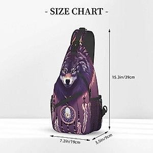 Dream Catcher Wolf Sling Backpack Crossbody Shoulder Bags For Women Men Native American Indian Casual Daypacks Adjustable Chest Bag For Hiking Travel