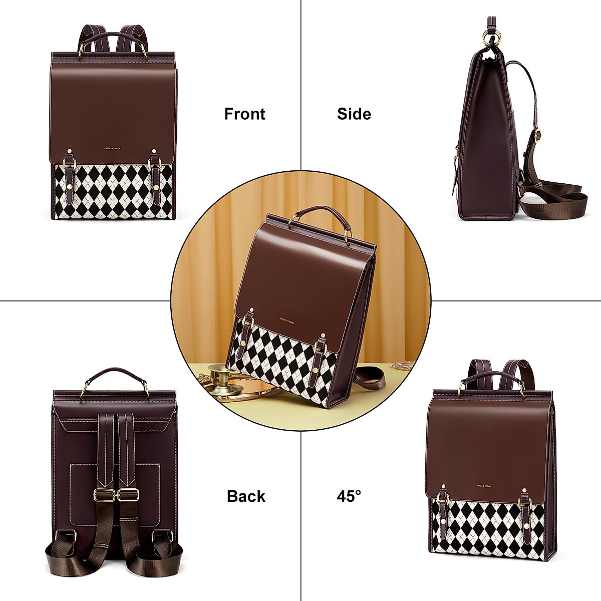 Cnoles Leather Backpack Purse For Women Fashion Ladies Vintage Bag Casual College Travel Backpacks Large bags Brown