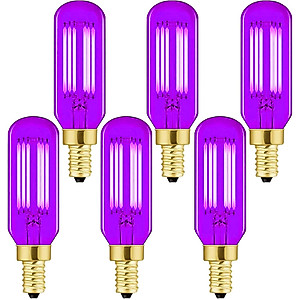 LEOOLS E12 LED Purple Light Bulb,Dimmable Filament LED Purple Light Bulbs, 40 Watt Equivalent Vintage LED Red Bulb,T6 4W LED Edison Chandelier Light Bulbs, Candelabra Red Bulbs,6-Pack