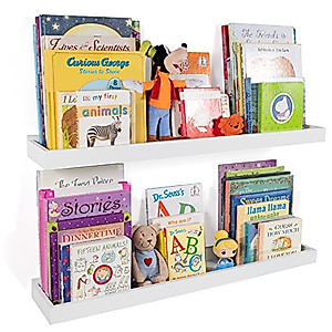 Wallniture Philly Nursery Bookshelf - Floating Book Shelves for Kids Room - 31 Inch Picture Ledge Book Tray Toy Storage Display White Set of 2