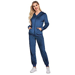 HOTOUCH Women's Sweatsuit Set Velour Hoodie Pocket Tracksuits jogging suits