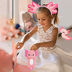 Creatoy Axolotl Toys, Axolotl Costume Kids Animal Headband with Tail for Girls Boys Dress Up Christmas Birthday Party Favors