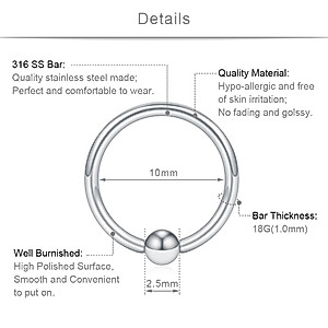 SCERRING 12PCS 18G 8mm Nose Hoop Lip Eyebrow Tongue Helix Tragus Cartilage Septum Piercing Ring - Mix Color