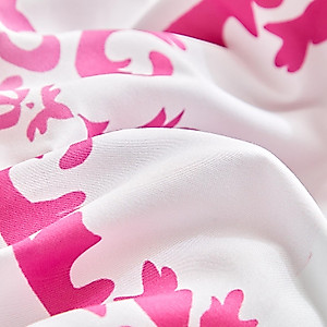 Girls Bed Comforter Set Twin Size 3PC Pink and White Princess Bedding Set with Cute Luxurious Dress Pattern on Comforter and Princess Crown Print on Pillow Shams