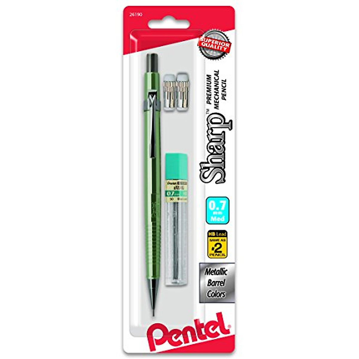 Pentel Sharp Mechanical Pencil, 0.7mm Metallic Barrels, Refill Eraser (P207MLEBP)[Assorted color])