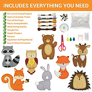 Craftorama Sewing Kit for Kids, Fun and Educational Animal Craft Set for Boys and Girls Age 7-12, Sew Your Own Felt Animals Craft Kit for Beginners, 165 Piece Set