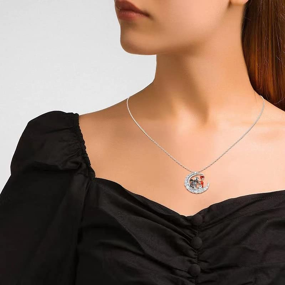 Nightmare Skull Necklace 925 Sterling Silver Jack and Sally Necklace I Love You Pendant Necklace Birthday Commemorative Christmas Gift for Wife, Girlfriend, Mother, Daughter, Jewelry Gift