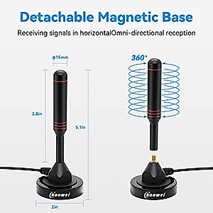 Chaowei Digital TV Antenna-DVB66 Portable Indoor Outdoor TV Antenna with Magnetic Base,16.5ft Long Cable,Omnidirectional Receiving-Support 4K 1080P TV