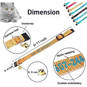 Personalized Cat Collar with Bell,Custom Cat Collars with Name and Phone Number Adjustable Nylon Embroidered ID Collar for Cat with Breakaway Safety Release Buckle