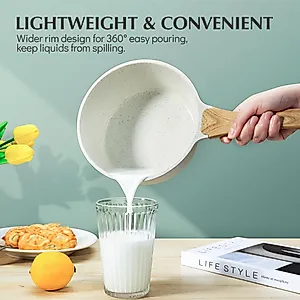 SENSARTE White Ceramic Nonstick Saucepan with Lid 1.5 Quarts, Small Cooking Pot with Stay Cool Handle, Induction Compatible Saucepot, White Granite Coating, PFOA/PFAS Free