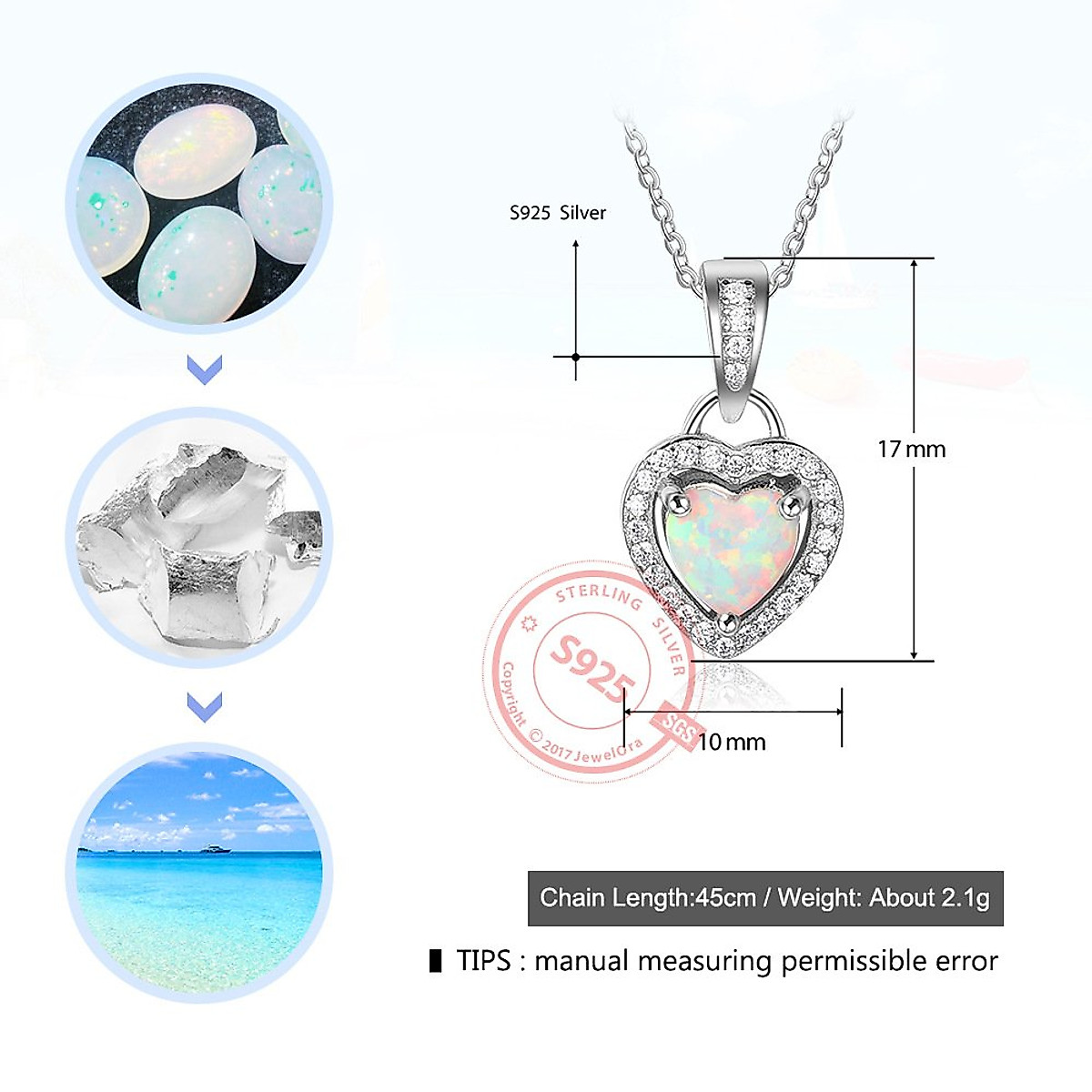 Lam Sence Sterling Silver Heart Shape Created Opal Pendant Necklace (6mm Opal Halo Heart)