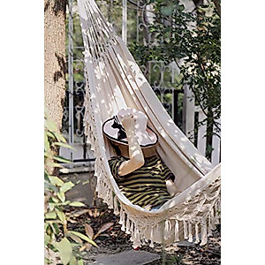 RISEON Handmade Boho Large Brazilian Macrame Fringe 2 Person Double Deluxe Hammock Swing Net Chair for Beach, Yard, Bedroom, Patio, Porch, Indoor, Outdoor, Wedding Decor 95" Lx 59" W