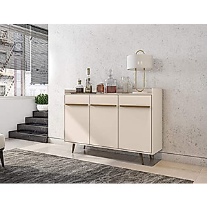 Manhattan Comfort Bradley Mid Century Modern Dining Room 4 Shelves Buffet Stand Cabinet, 53.54", Off White