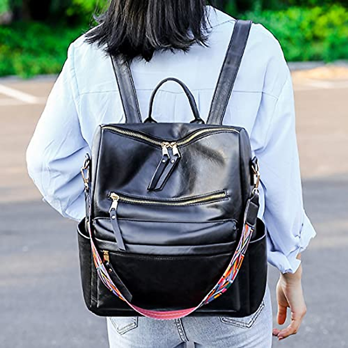 Leather Backpack Purse for Women Large Designer Travel Ladies Satchel Handbag Convertible College Daypack Shoulder Bags (2-black)