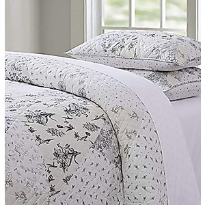 Cottage Classics Kamala Floral Cotton Pieced Quilt Set, King, Grey/Cream