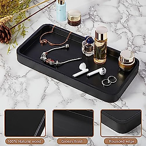 ALELION 10" Bathroom Vanity Tray for Counter - Wood Tray for Dresser Tops Perfume Jewelry Candle Key Catchall - Black Kitchen Countertop Organizer for Soap Dispenser and Sponge Holder