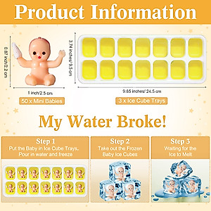 54 Pcs My Water Broke Game Baby Shower Game Sign Wooden Baby Gift Sets Gender Reveal Party Decors 50 Tiny Plastic Babies Small Mini Baby 3 Ice Cube Trays for Baby Shower Gender Reveal Party (Bee)