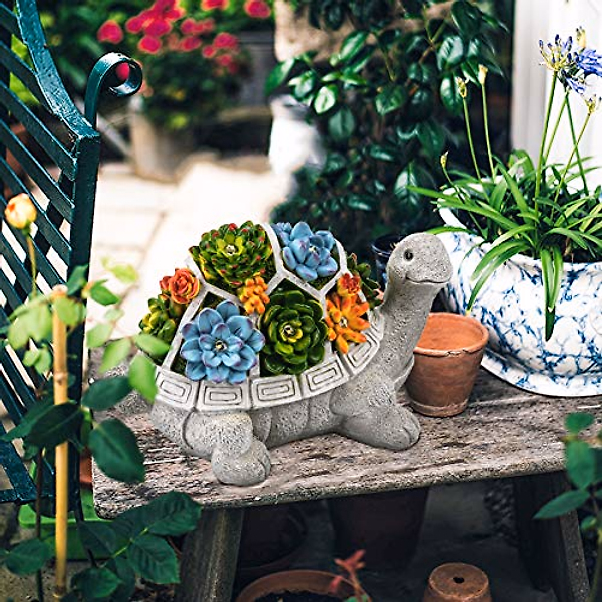 LESES Garden Statues, Turtle Garden Decor Clearance Solar Statue with 7 LED Lights Outdoor Ornament for Outside, Turtle Garden Figurines Cute Decorations for Patio Yard Lawn Gifts