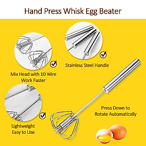Stainless Steel Hand Push Egg Beater Mixer Home Kitchen Whisk Milk Frother Cooking Utensils Gadgets Blending Beating Stirring Semi Automatic Tool (1Pcs-Length 12, 35-Stainless)