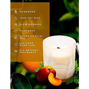 Peach Mango Citrus Scented Candles with Mandarin & Passion Fruit | Large Aromatherapy Candle | Highly Scented Soy Wood Wick Candles for Home | Natural Stress Relief Candles for Men & Women 10.6 oz