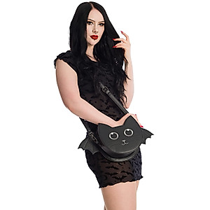 Lost Queen Women's Wendigo Shoulder Bag Cute Black Cat Bat Crossbody Purse