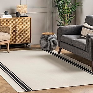 nuLOOM Clarissa Cotton Flatweave Casual Stripe Area Rug, 6x9, Ivory
