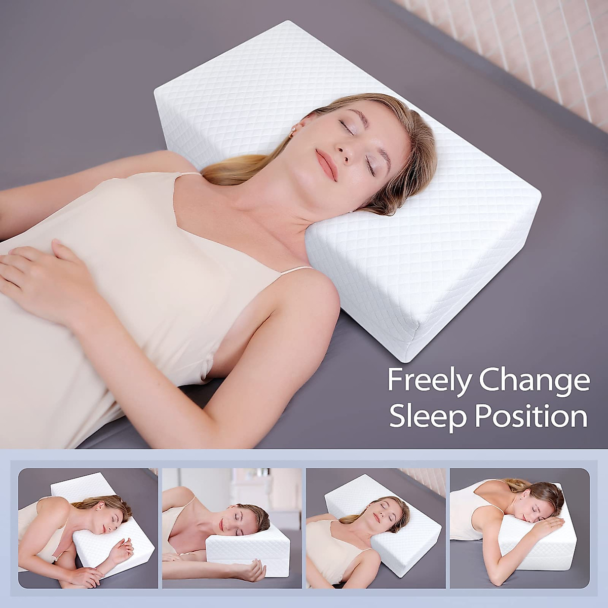 HOMCA Cervical Pillow for Neck Pain Relief, Ergonomic Neck Support Pillows for Sleeping, Orthopedic Memory Foam Neck Pillow for Side Back Stomach Sleepers with Soft Breathable Pillowcase