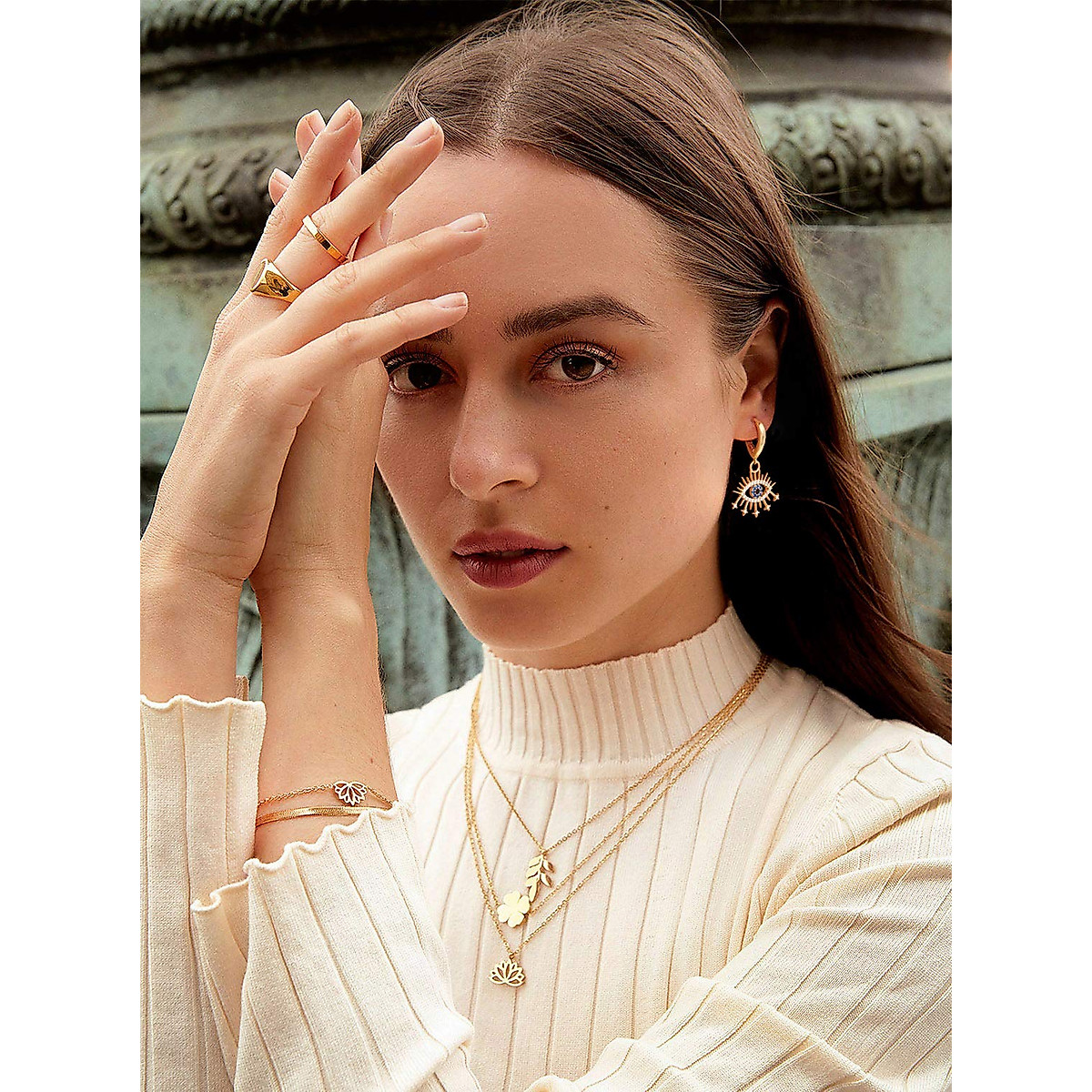 PERNNLA PEARL Gold Evil Eye Huggie Hoop Earrings for Women, 18K Gold Plated Dainty Charm Dangle Earrings With Cubic Zirconia