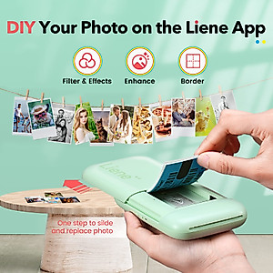 Liene Photo Printer, 2x3” Mini Instant Portable Photo Printer w/ 5 Zink Adhesive Paper, 5.0 Bluetooth, Compatible w/iOS & Android, Small Color Mono Picture Printer for iPhone, Smartphone, Green