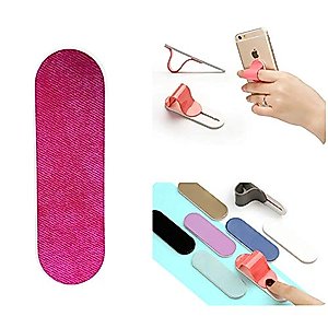ZOQIZA Phone Grip Holder Portable Finger Grip Holder Strap Bracket Phone Loop Finger Kickstand for Universal Phone Charms (Denim Hot Pink)