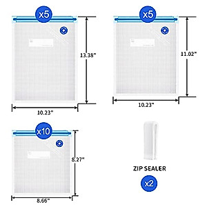 Reusable Sous Vide Bags, 20 PCS 3 Sizes (10 Pcs 8.5"x8", 5 Pcs 11"x 10" and 5 Pcs 13.5"x 10") Vacuum Sealer Zipper Bags for Food Storage, 3-in-1 Large Sous Vide Vacuum Bag for Meal Prep or Storage