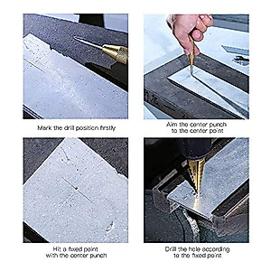 Lockwish 5Pcs Hss Step Drill Bit & Automatic Center Punch,High Speed Steel Drill Bit Set(Black)