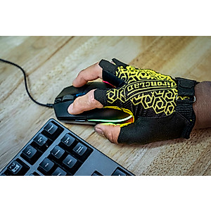 Ironclad Gaming Gloves, Half Finger Coverage, Precision Fit, Performance Silicone Grip, Moisture Wicking Construction, Yellow and Black, Large, 1 Pair