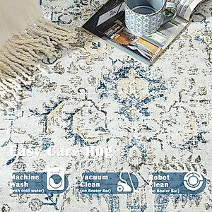 jinchan Runner Rug 3x7 Washable Rug Area Rug Indoor Floor Cover Thin Rug Retro Distressed Blue Multi Carpet Floral Print Mat Country Boho Accent Rug Non Slip for Bathroom Kitchen Bedroom Living Room