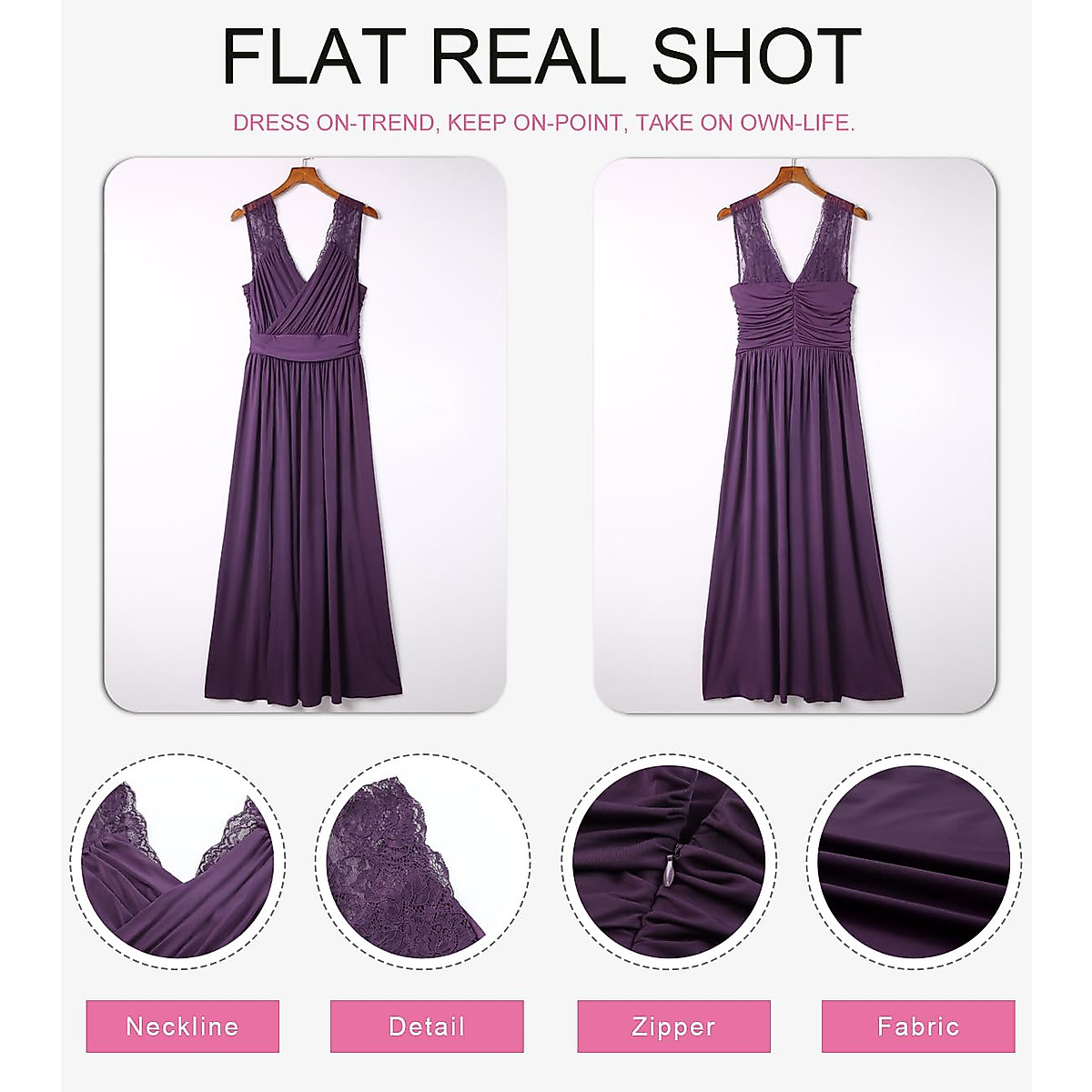Dokotoo Womens Ladies Elegant Floor Length A Line Wrap Deep V Neck Backless Ruched Pleated Ruffled Split Long Maxi Formal Evening Party Prom Dress Bridesmaid Wedding Guest Dresses for Women Purple L